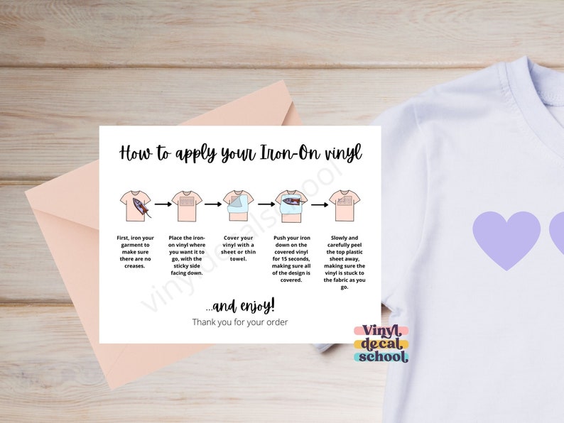 Iron-on Vinyl Decal Instructions Printable Card With Illustrations // 4 ...