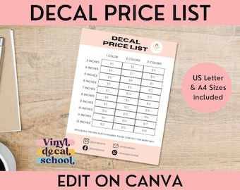 Vinyl Decal Pricing Chart - Etsy UK
