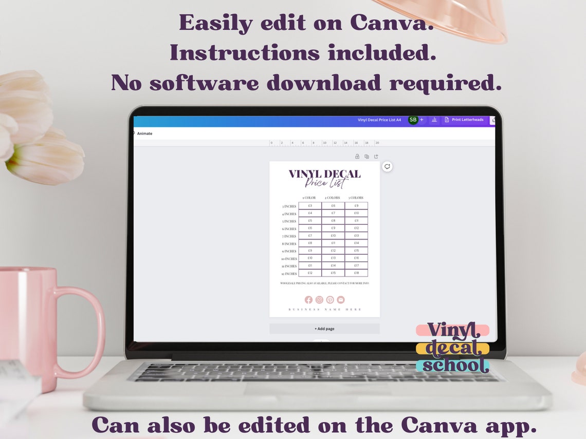 Editable Vinyl Pricing List // Easy to Read Vinyl Decal Pricing Chart ...