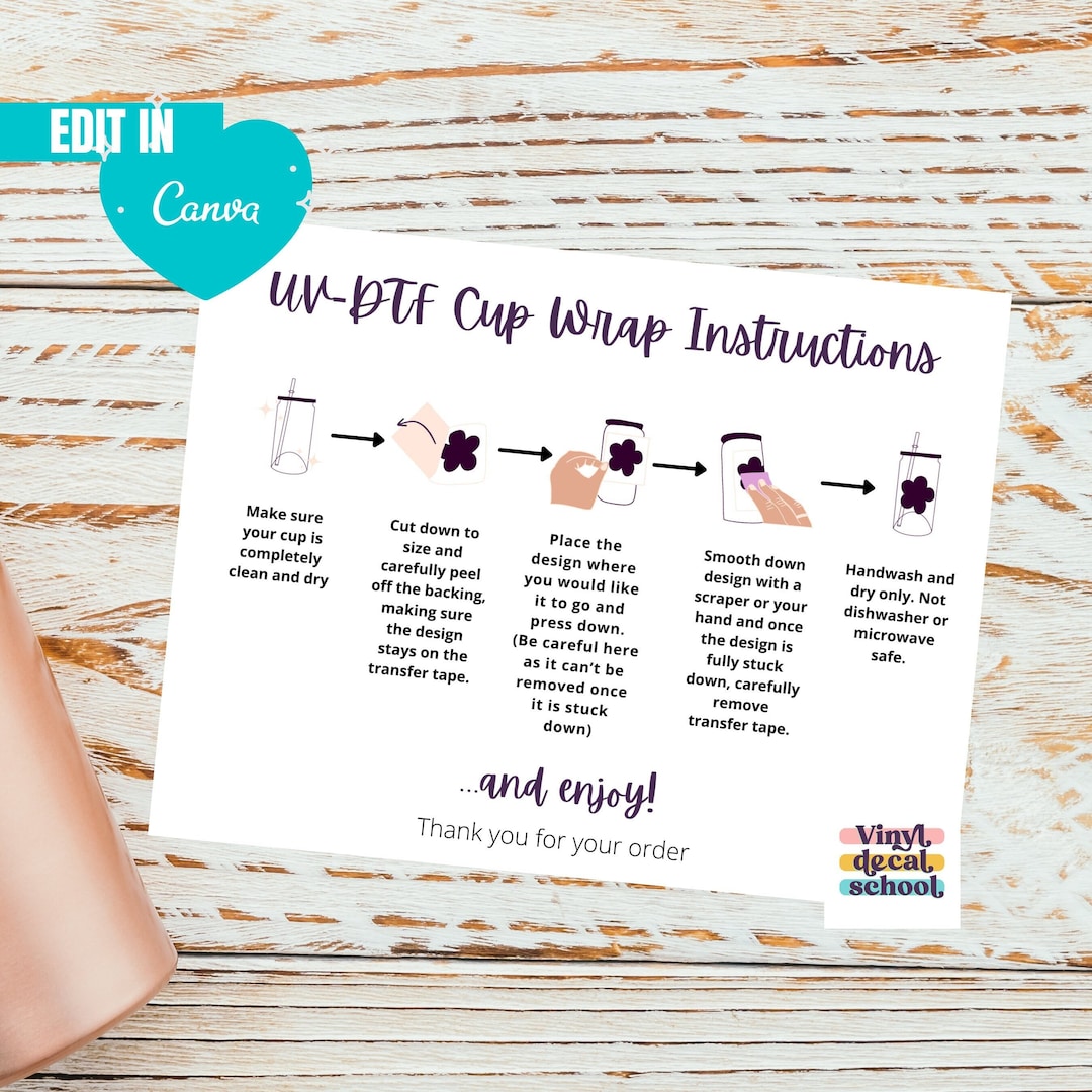 Editable UV-DTF Wrap Instructions With Illustrations // Simple Style UVDTF Application Card ...