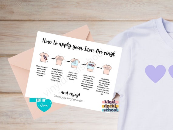 Printable & Editable Iron-on Vinyl Instructions Card With - Etsy
