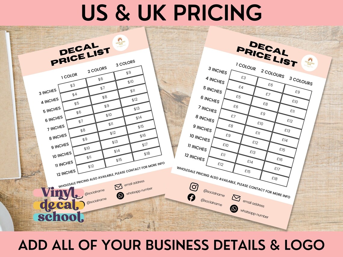 Editable Vinyl Price List // Easy to Read Pricing Chart, Perfect for ...