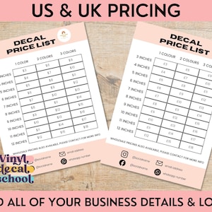 Editable Vinyl Price List // Easy to Read Pricing Chart, Perfect for ...