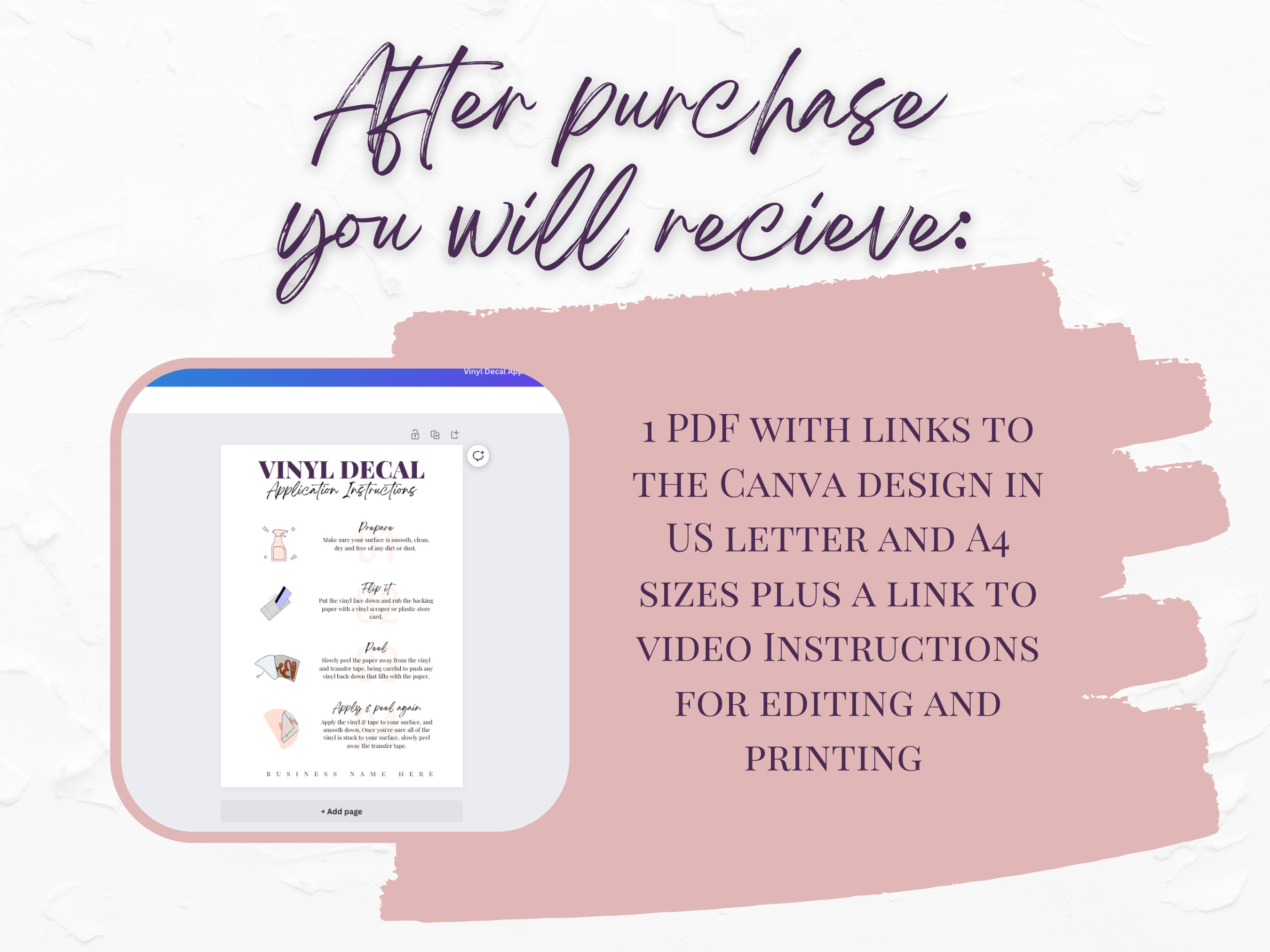 Editable Vinyl Decal Instruction Card With Illustrations // Minimal ...