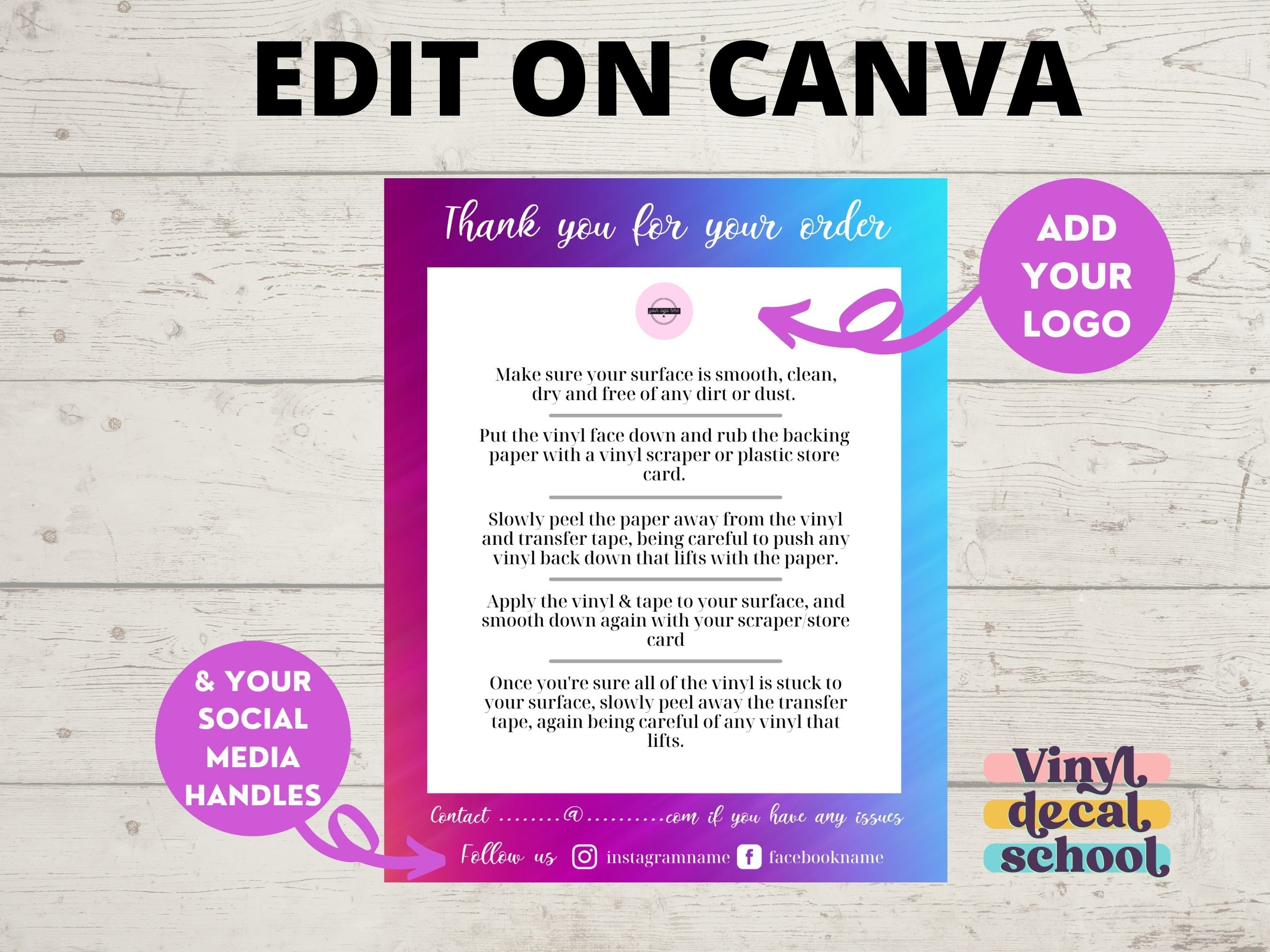 Editable Decal Instructions Card // Simple Style Insert Card // Edit on ...