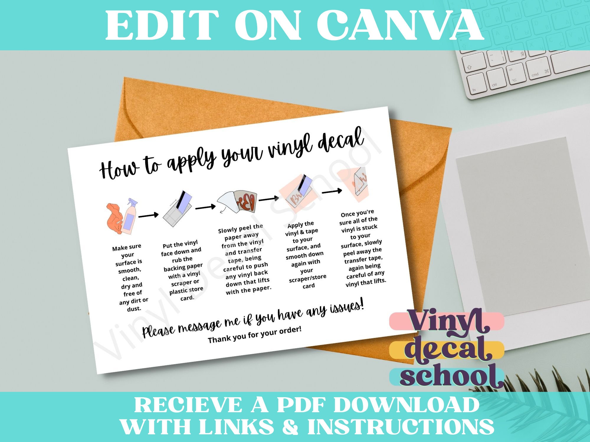 Editable Vinyl Instruction Cards With Illustration // Simple Style ...