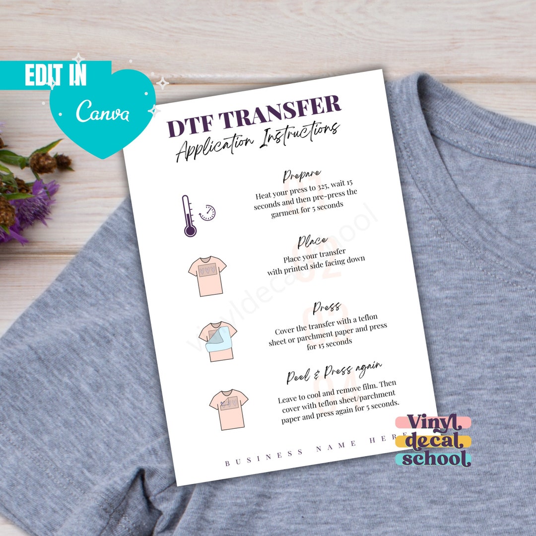 DTF Transfer Instruction Card With Illustrations // Ready to Press DTF ...