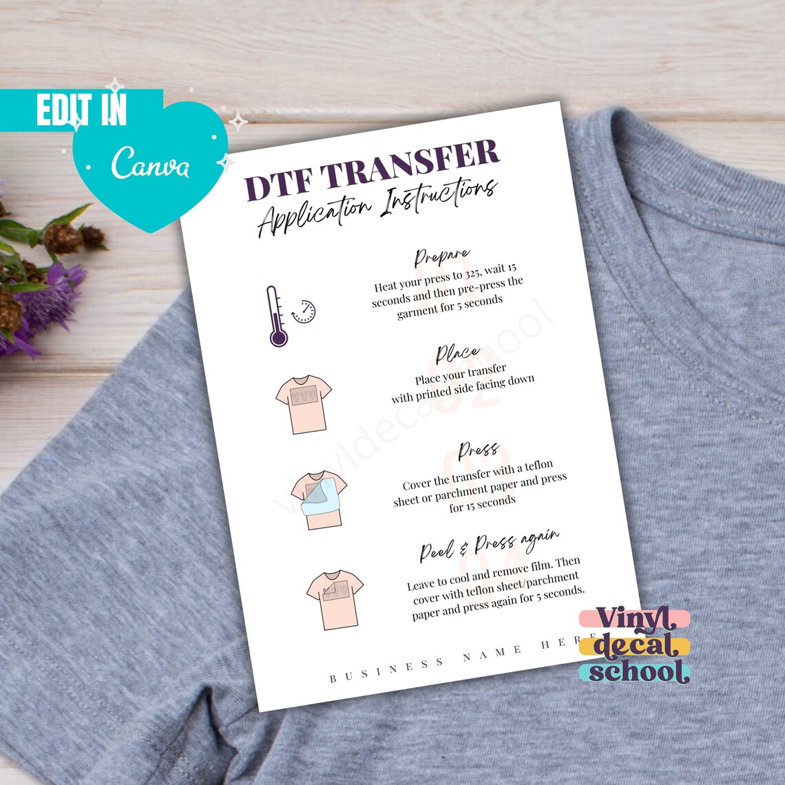 DTF Transfer Instruction Card With Illustrations // Ready to Press DTF ...