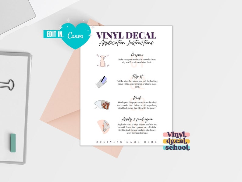 Editable Vinyl Decal Instruction Card With Illustrations // Minimal ...