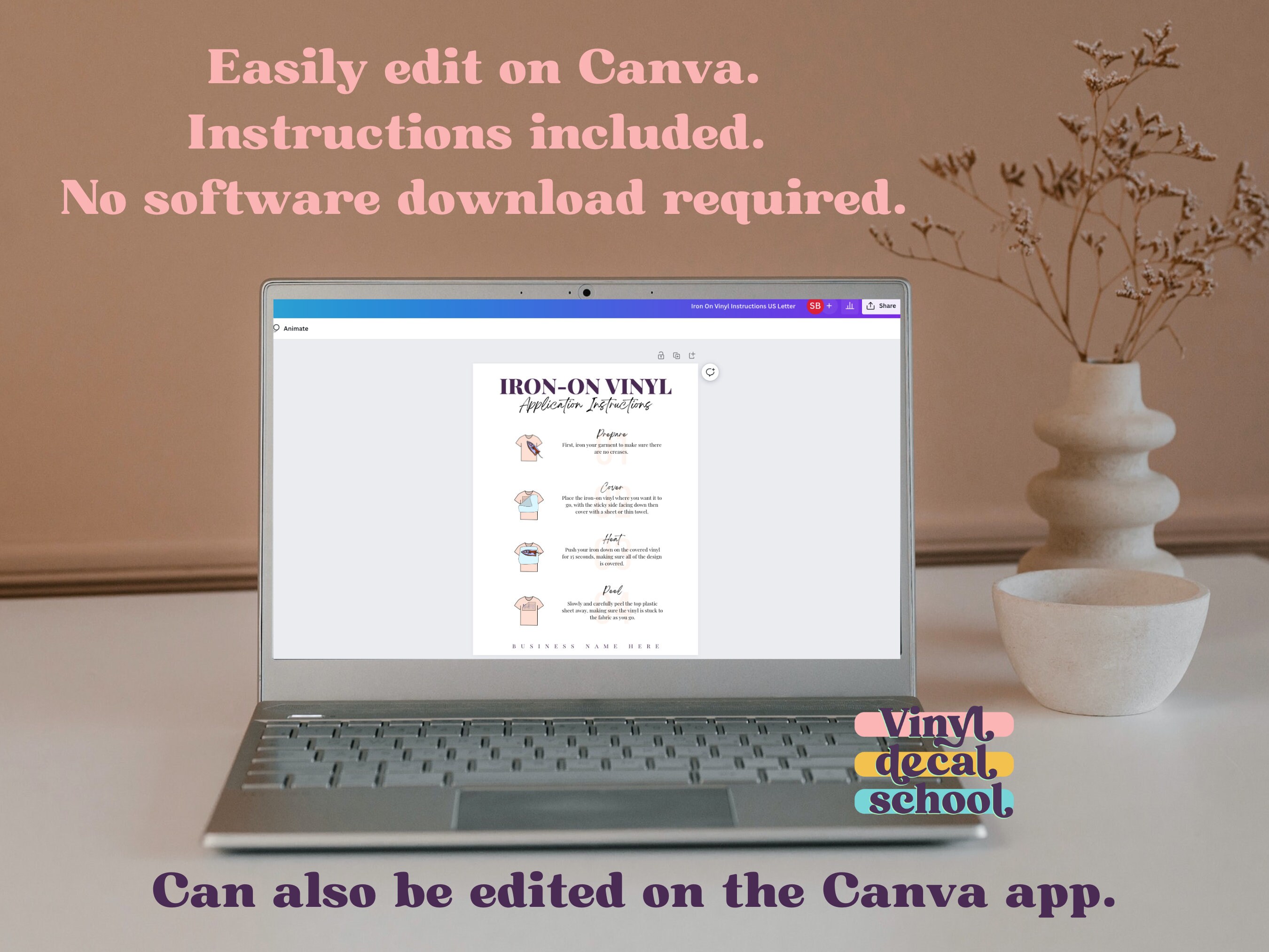 Editable Iron-on Vinyl Instruction Card With Illustrations // HTV ...