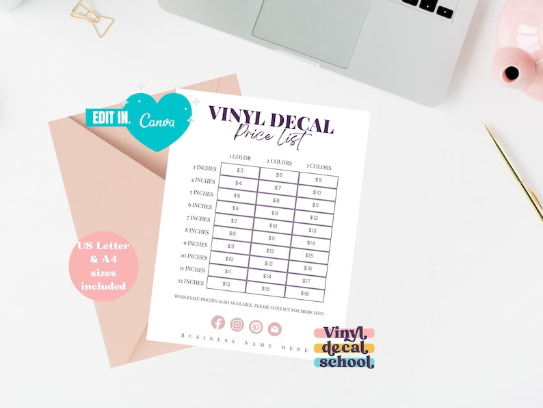 Editable Vinyl Pricing List // Easy to Read Vinyl Decal Pricing Chart ...