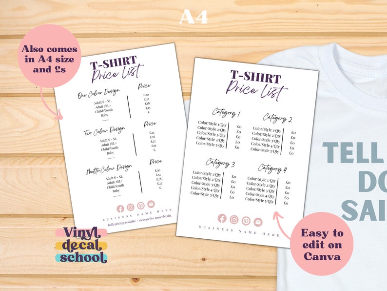 Editable Iron on Vinyl Shirts Pricing List // Easy to Edit HTV Price ...