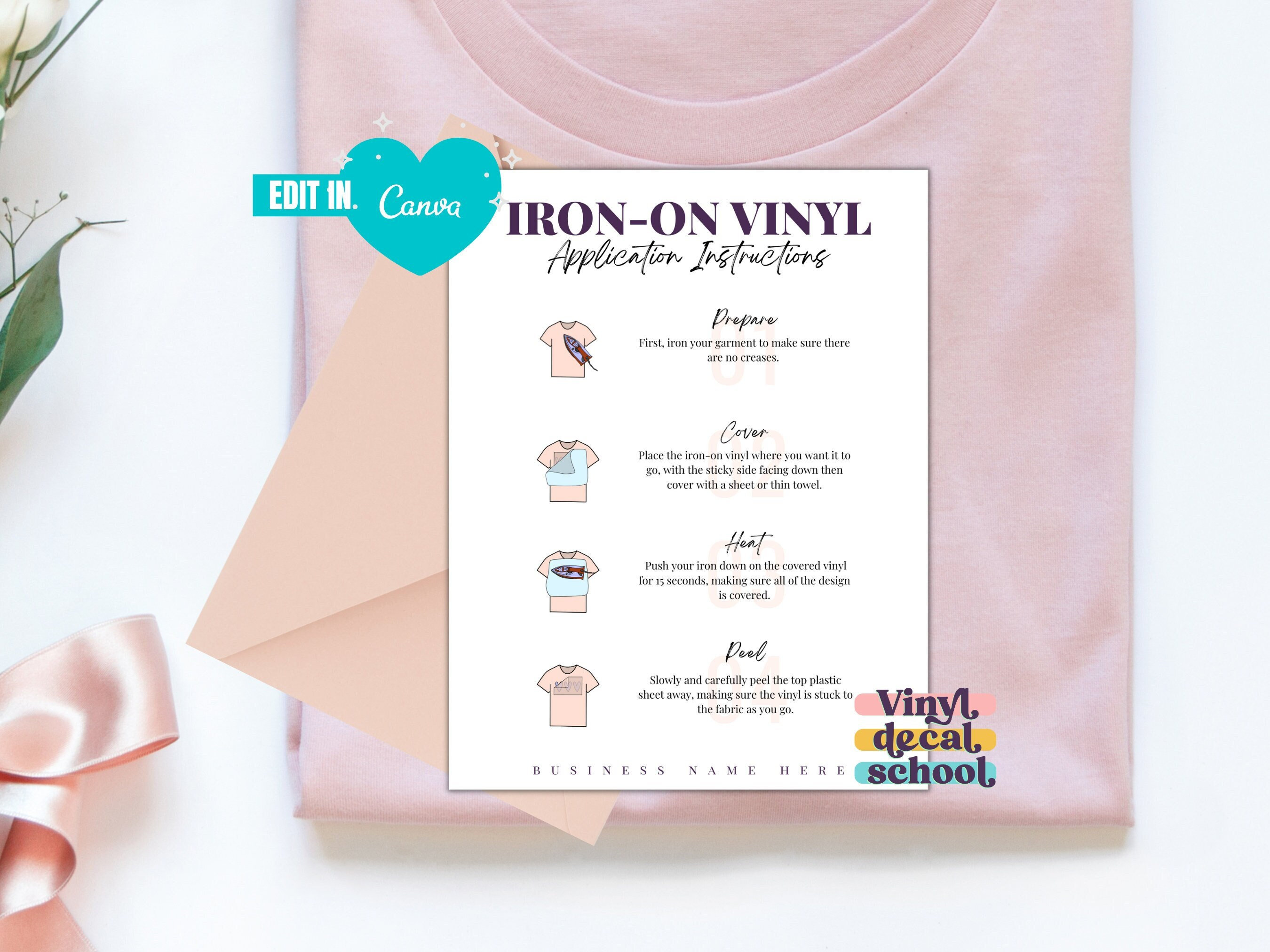 Editable Iron-on Vinyl Instruction Card With Illustrations // HTV ...