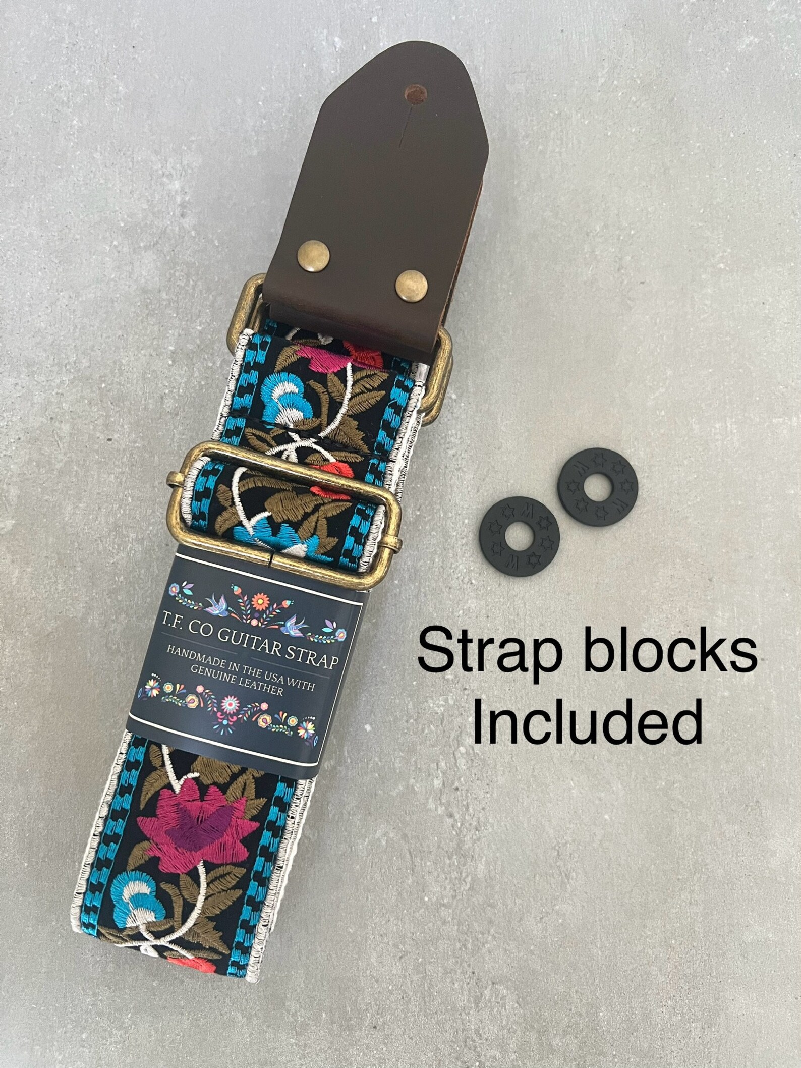 Blue Floral Lace Guitar Strap Made With Genuine Leather, Adjustable ...