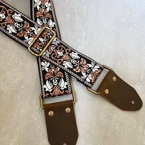 Retro Style Floral Guitar Strap Made With Genuine Leather, Adjustable ...
