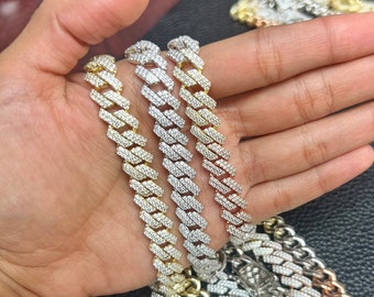 12mm Moissanite Monaco Cuban Link Chain in 925 Sterling Silver Necklace ...
