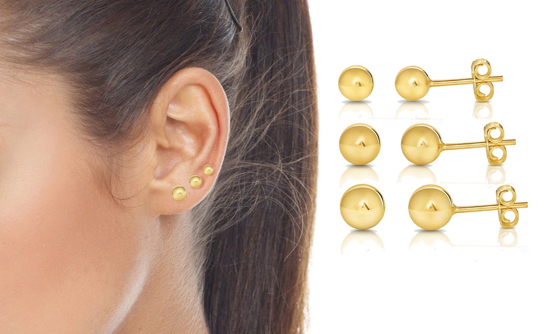 3mm-4mm-5mm Everyday Earring Gift Set • 3 Pair Plain Shiny Stud Ball ...