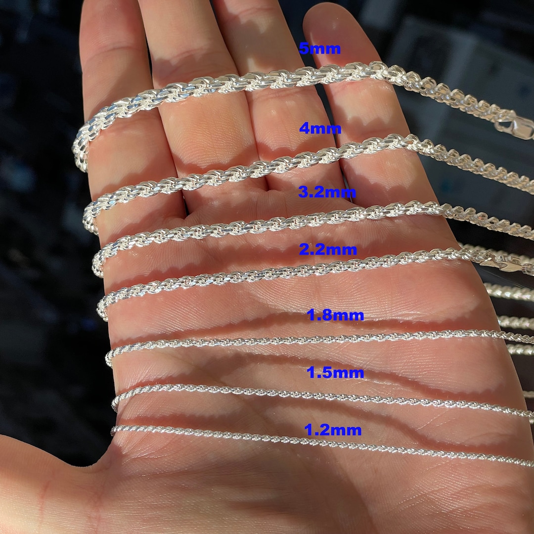 Sterling Silver .925 Rope Chain Necklace, 1.2mm 1.5mm 1.8mm 2.3mm 3.2mm ...