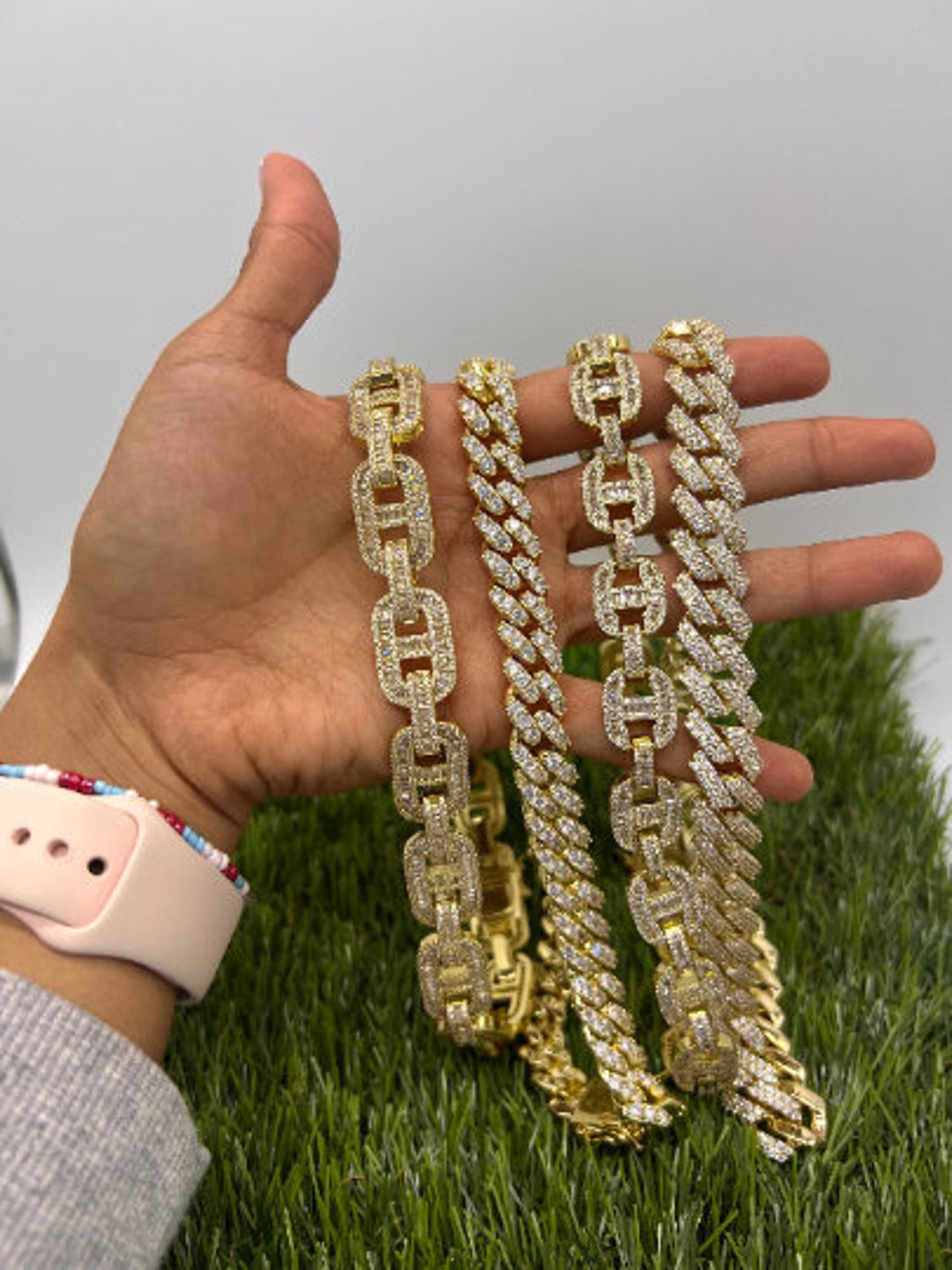 Chain Iced Out CZ Monaco, Mariner, Miami Cuban Necklace Gold Tone - Etsy