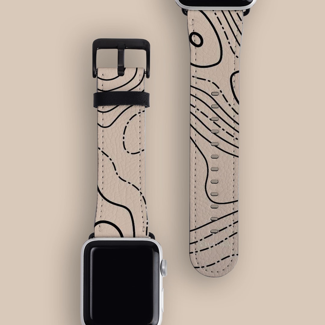 Beige Topographic Pattern Apple Watch Strap Apple Watch 8 - Etsy