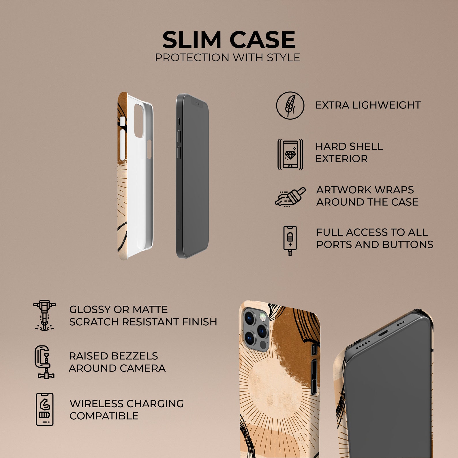 Designer Aesthetic Beige & Brown Phone Case Iphone 13 Case | Etsy