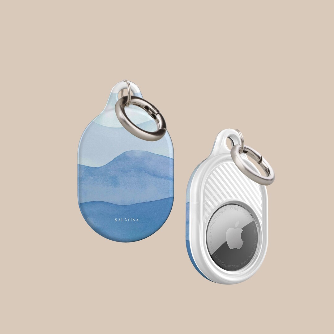 Ocean Blue Watercolor AirTag Holder | AirTag Case With Ring Chain ...