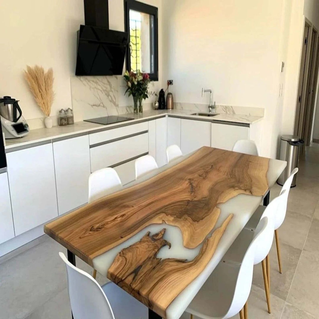 White Epoxy Resin Table Handcrafted Dining and Center Table for ...