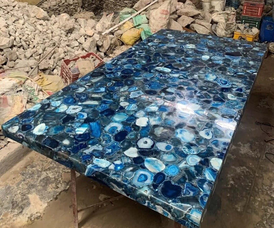 Blue Agate Stone Dining Sofa Table Luxury Kitchhen Slab Conference ...