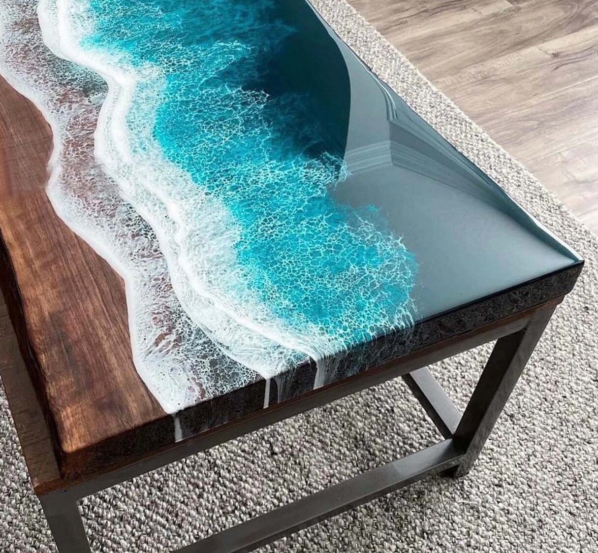 Epoxy Resin Ocean Wave Table Handmade Live Edge Wood Furniture - Etsy