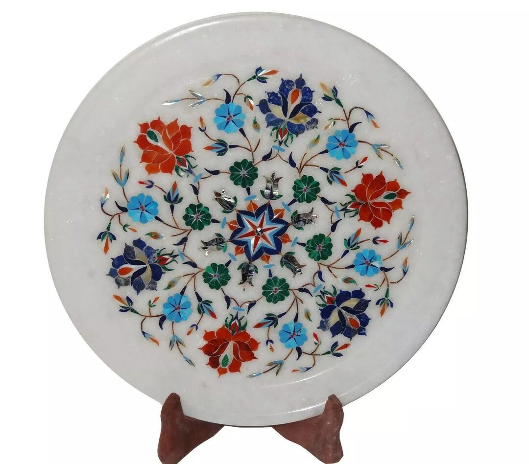 10 Luxurious White Marble Serving Snacks Plate With Multi Gemstone ...