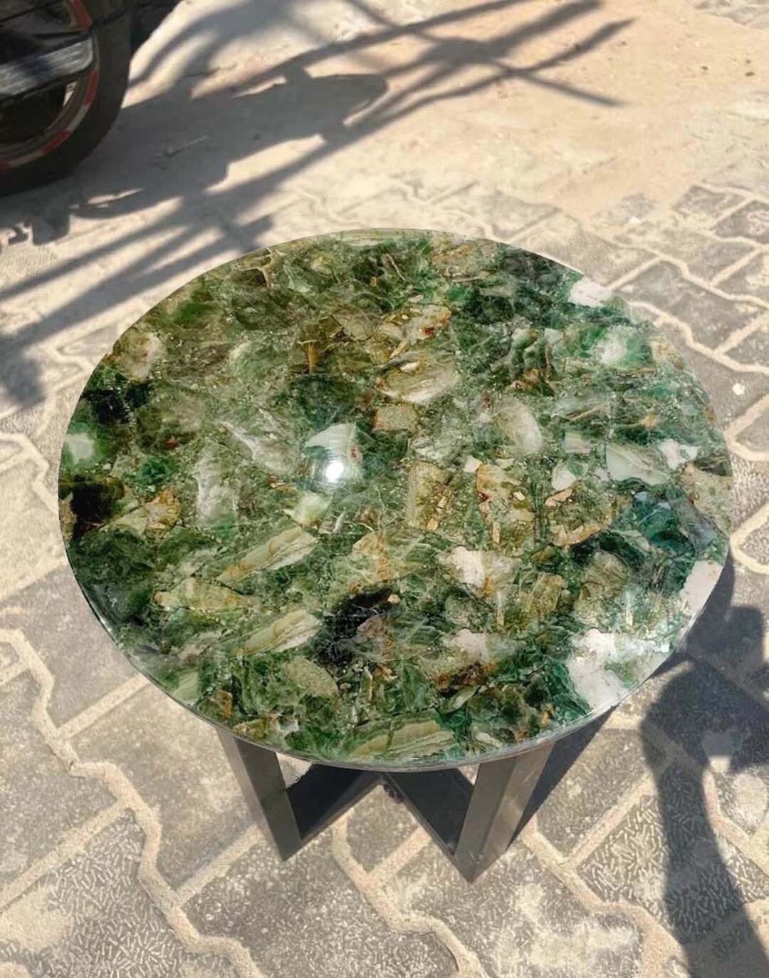 Green Agate Stone Coffee Table Top Round Handmade Furniture Agate ...