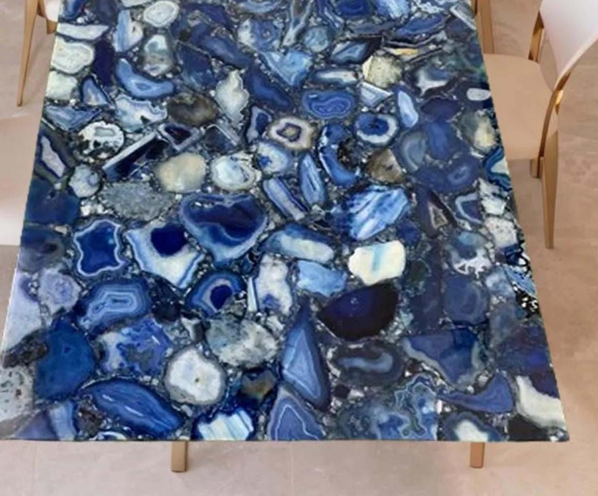 Adorable Blue Agate Stone Dining Table Top Rectangle Shape Luxurious ...