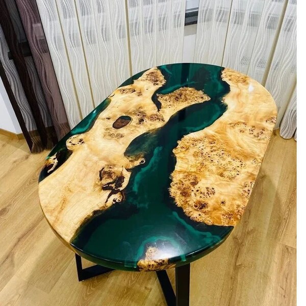 Wood Epoxy Green Table - Etsy