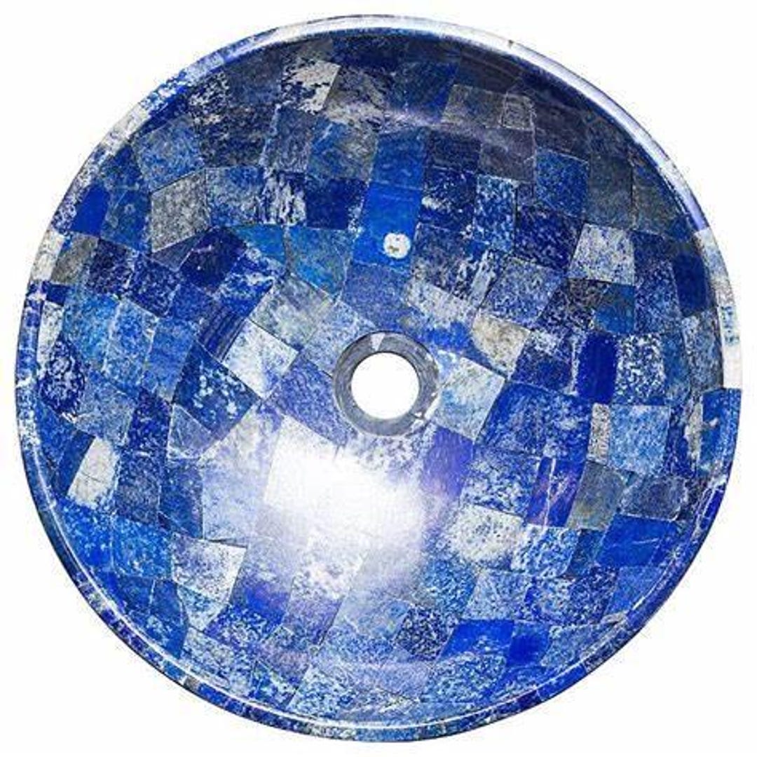 Round Shape Marble Counter Top Sink Luxurious Lapis Lazuli Stone Random ...