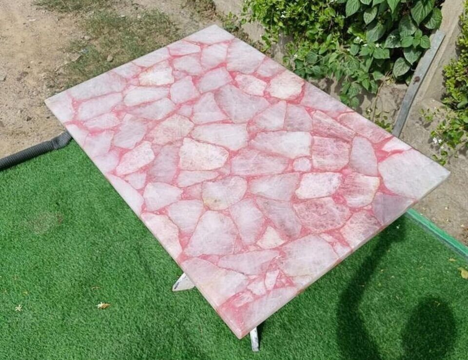Rose Quartz Stone Center Sofa Dining Table Top Kitchen Slab Conference ...