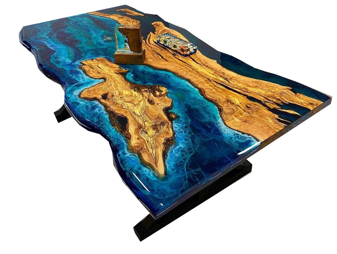 Blue Epoxy Resin Table Acacia Dining Table Handmade Center - Etsy