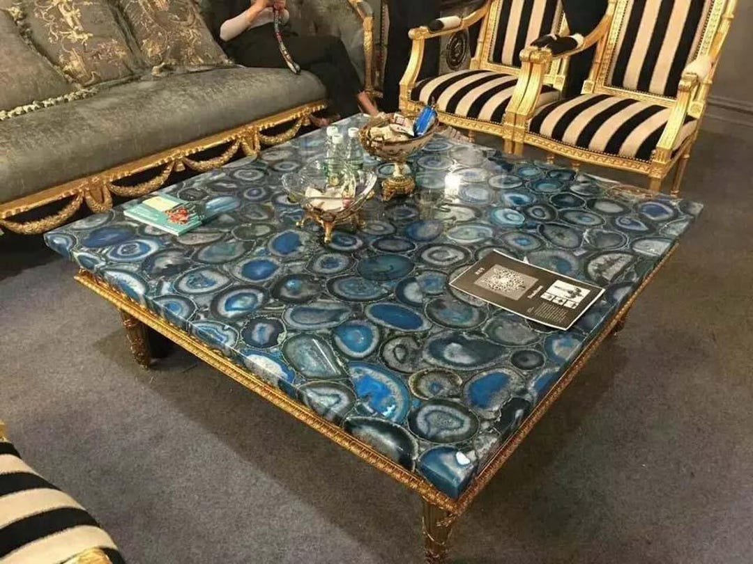 Square Agate Table Top & Blue Agate Slab Elegant Coffee Table for Home ...