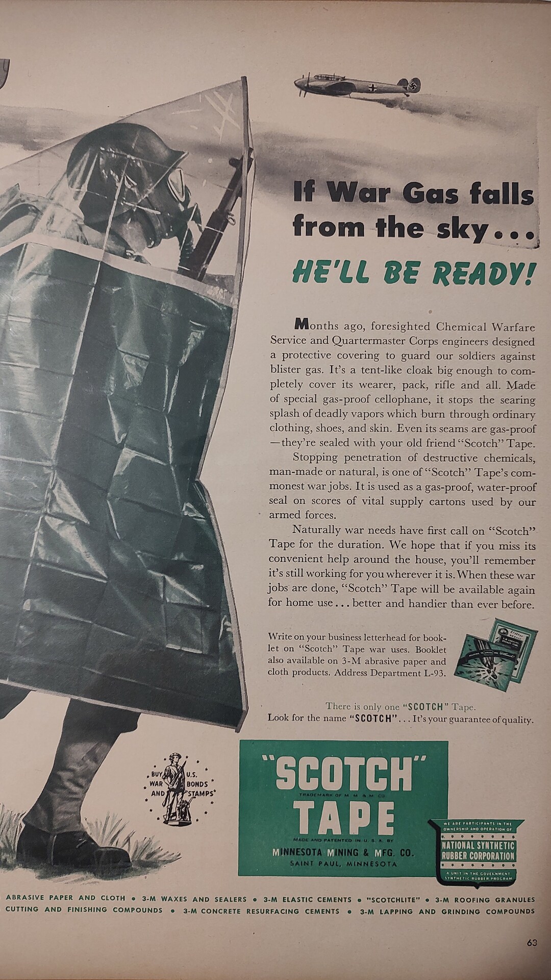 Vintage WWII Scotch Tape Military Advertisement Poster Life Magazine ...