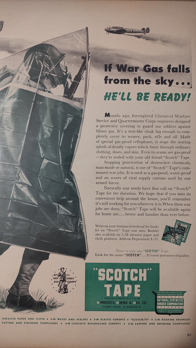 Vintage WWII Scotch Tape Military Advertisement Poster Life Magazine ...