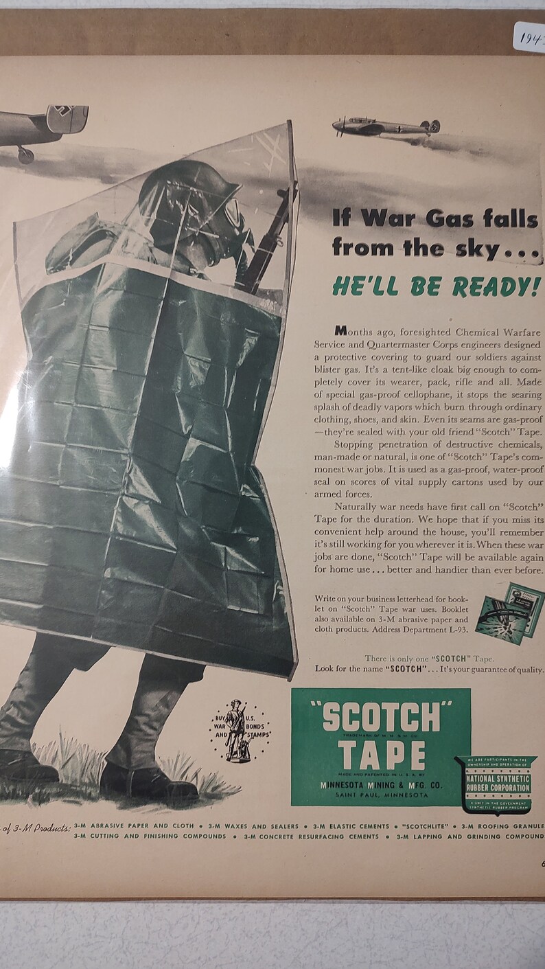 Vintage WWII Scotch Tape Military Advertisement Poster Life Magazine ...