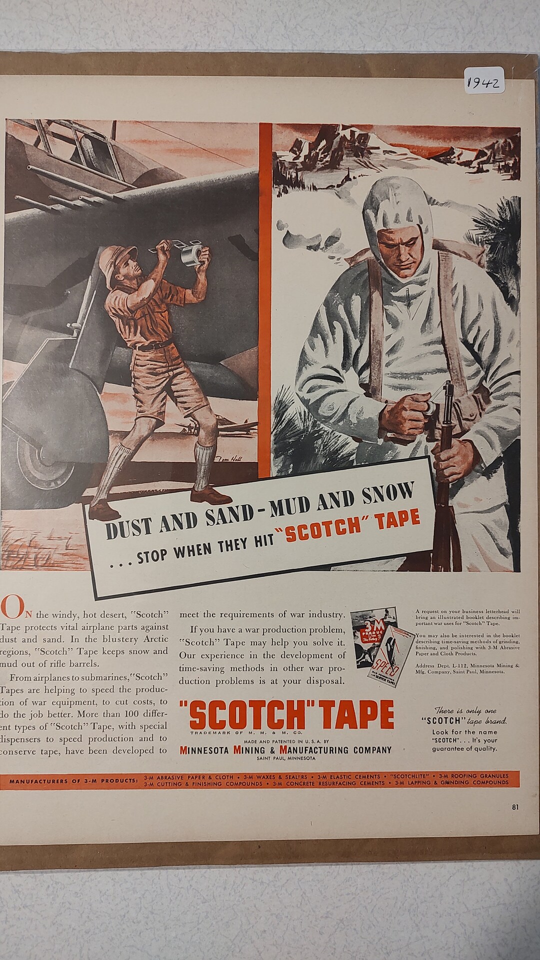 Vintage WWII Scotch Tape Military Advertisement Poster Life Magazine ...