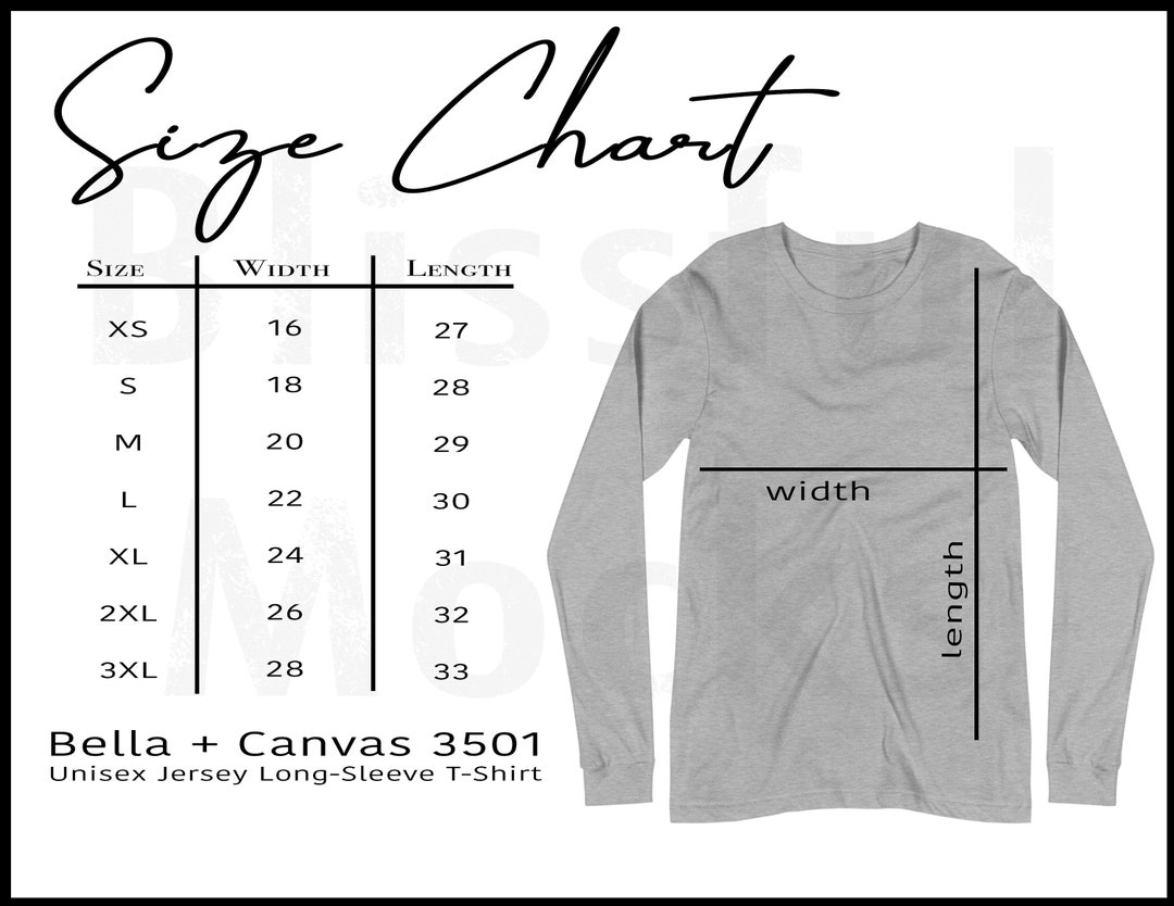 Bella Canvas 3501 Size Chart, Bella Canvas Size Chart, 3501 Longsleeve ...