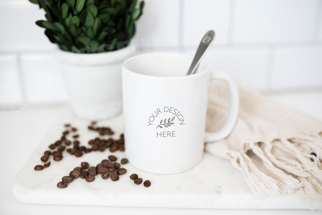 Farmhouse Mug Mockup, Blank White Coffee Cup Stock Photography, Fall ...