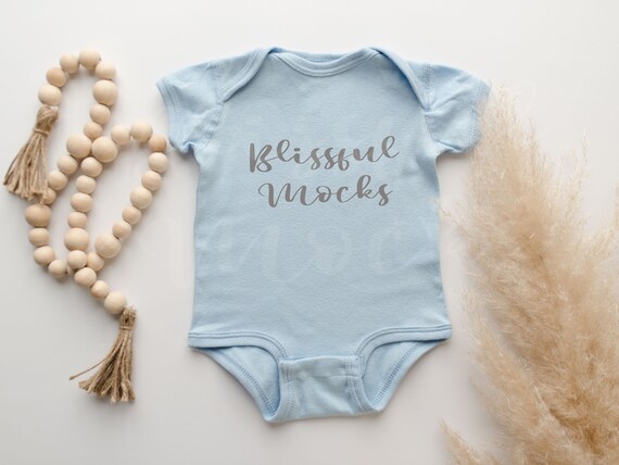 Rabbit Skins 4400 Blue Onesie Mockup Onesie Flat Lay | Etsy