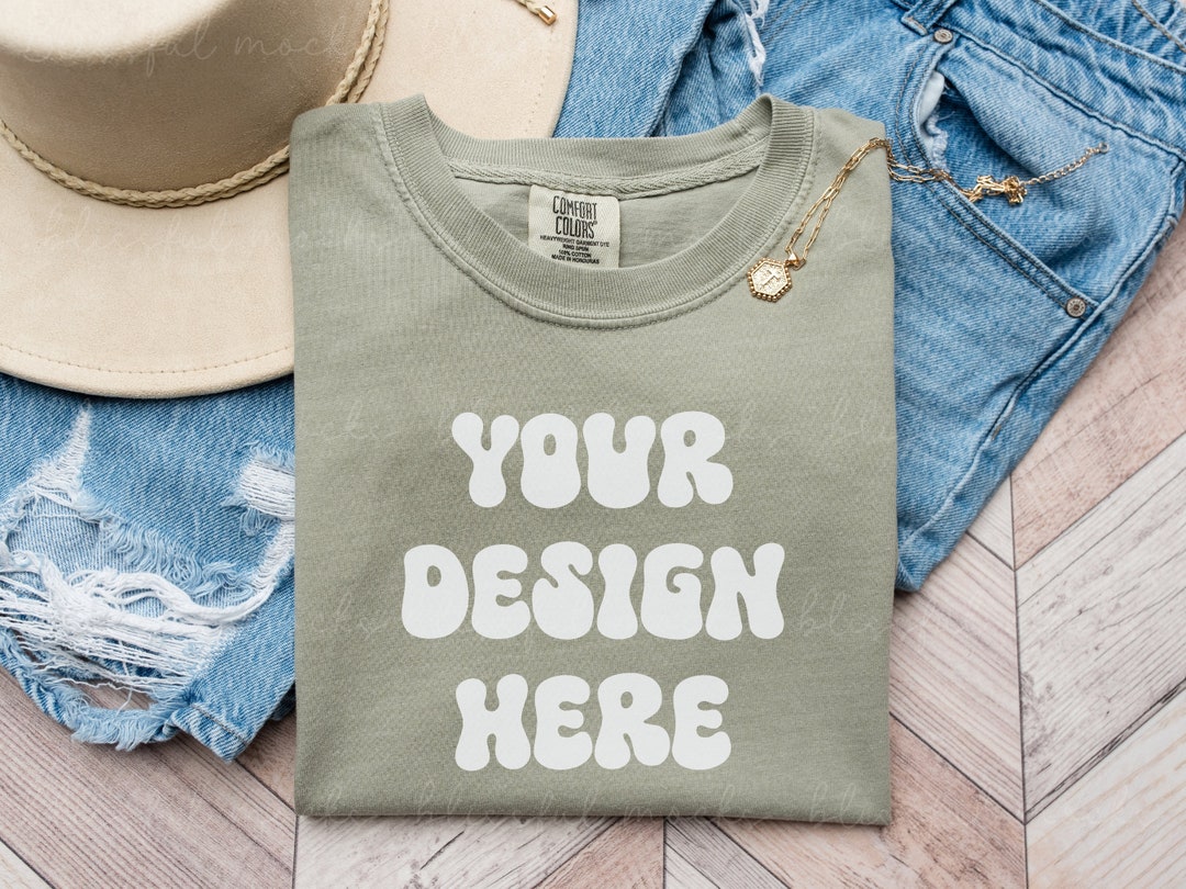 Comfort Colors 1717 Mockup Sandstone Comfort Colors Mocks Folded Shirt ...
