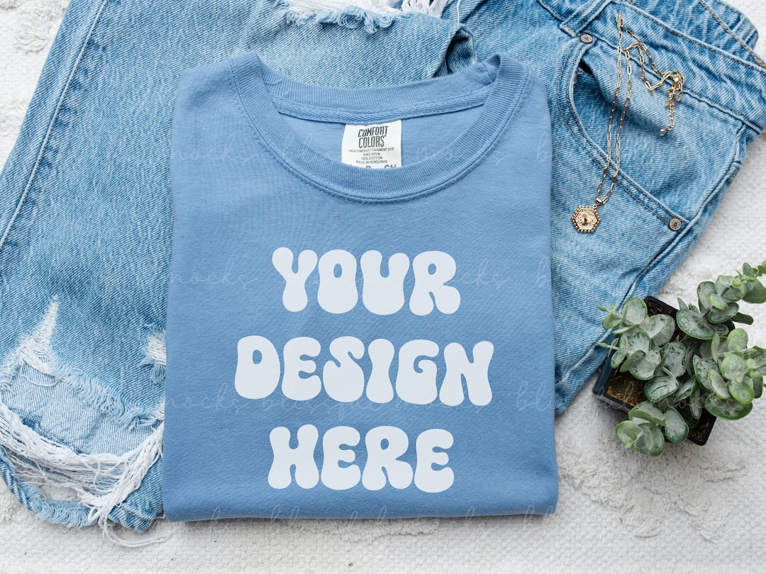 Comfort Colors 1717 Mockup Mystic Blue Comfort Colors Mocks Folded ...