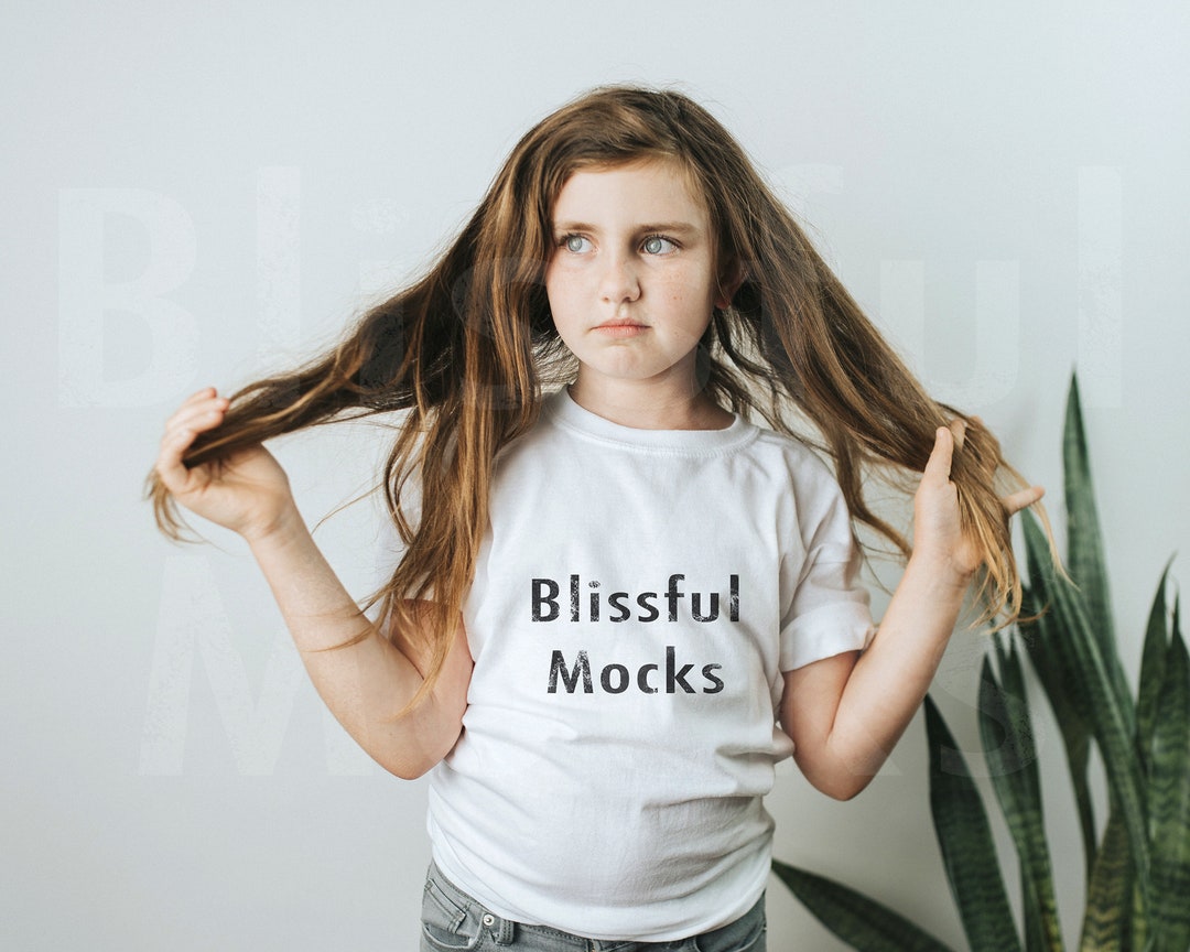 Bella Canvas White 3001Y Model Mockup - Girls Mockup - Kids Model Shirt ...