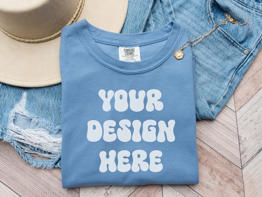 Comfort Colors 1717 Mockup Mystic Blue Comfort Colors Mocks Folded ...