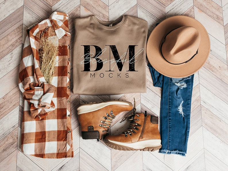 Bella Canvas 3945 TAN Sponge Fleece Unisex Sweatshirt Mockup Flat Lay ...