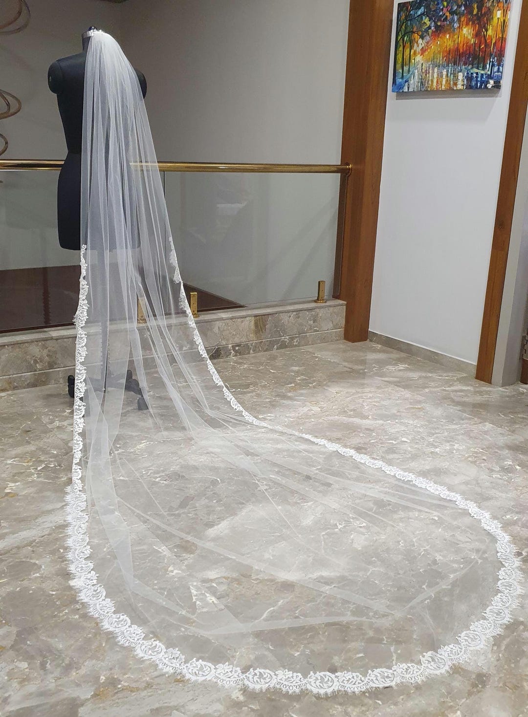 Wedding Veil With Lace, Chantilly Lace Wedding Veil, Lace Wedding Veil ...